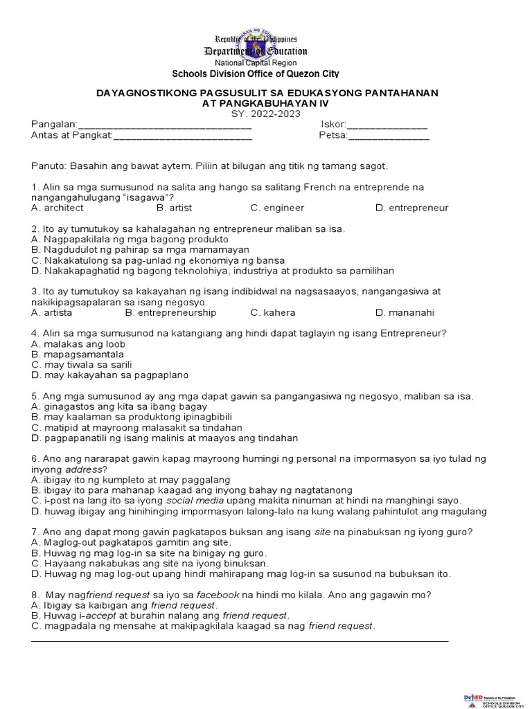 Ict4 Diagnostictest | PDF