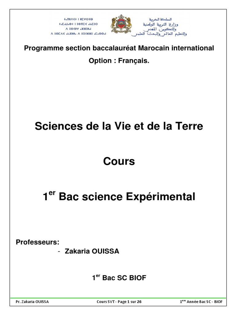 Cours SVT 1er Bac SC BIOF | PDF | Calcaire | Bassin sédimentaire