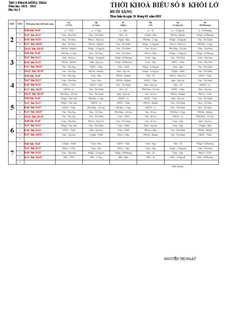 tkb KHOI 9 SỐ 8 - | PDF