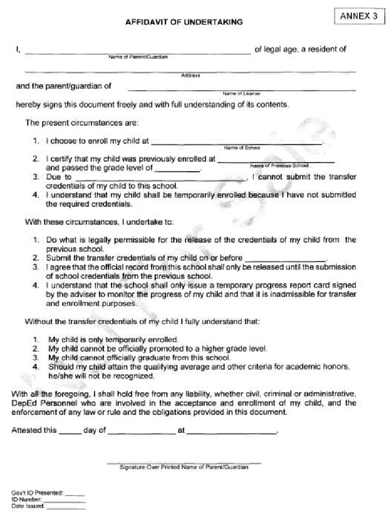 Affidavit of Understanding | PDF