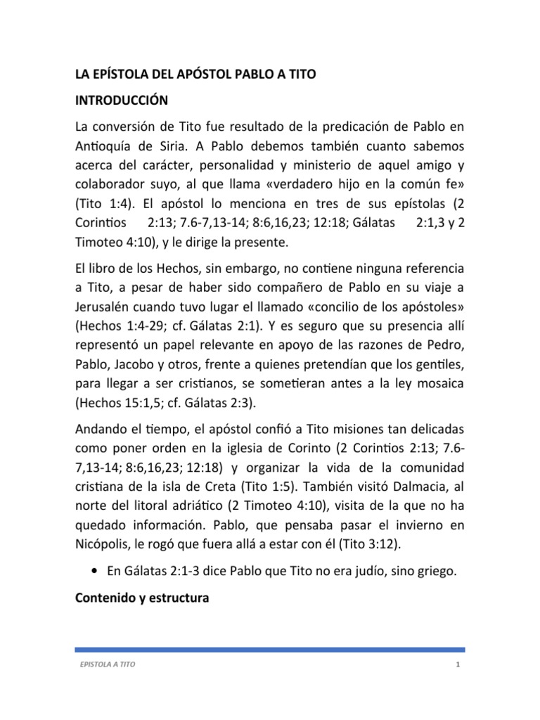 Guía Pastoral de Pablo a Tito | PDF | Pablo el apóstol | Contenido del ...