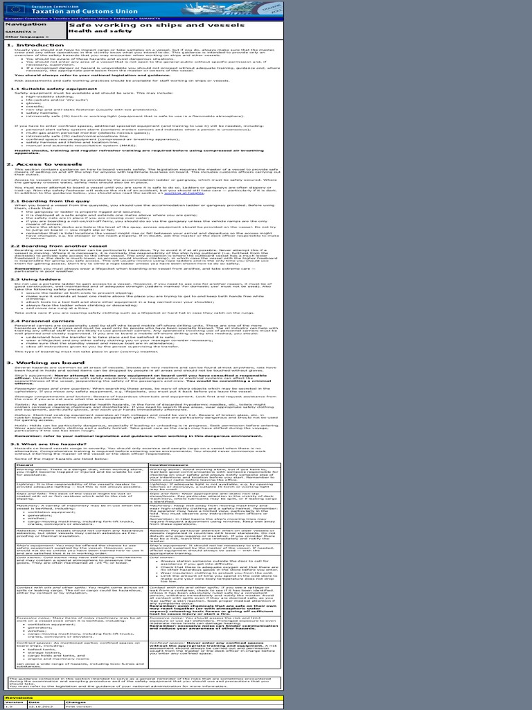 Health and Safety - Safe Working On Ships and Vessels - SAMANCTA | PDF