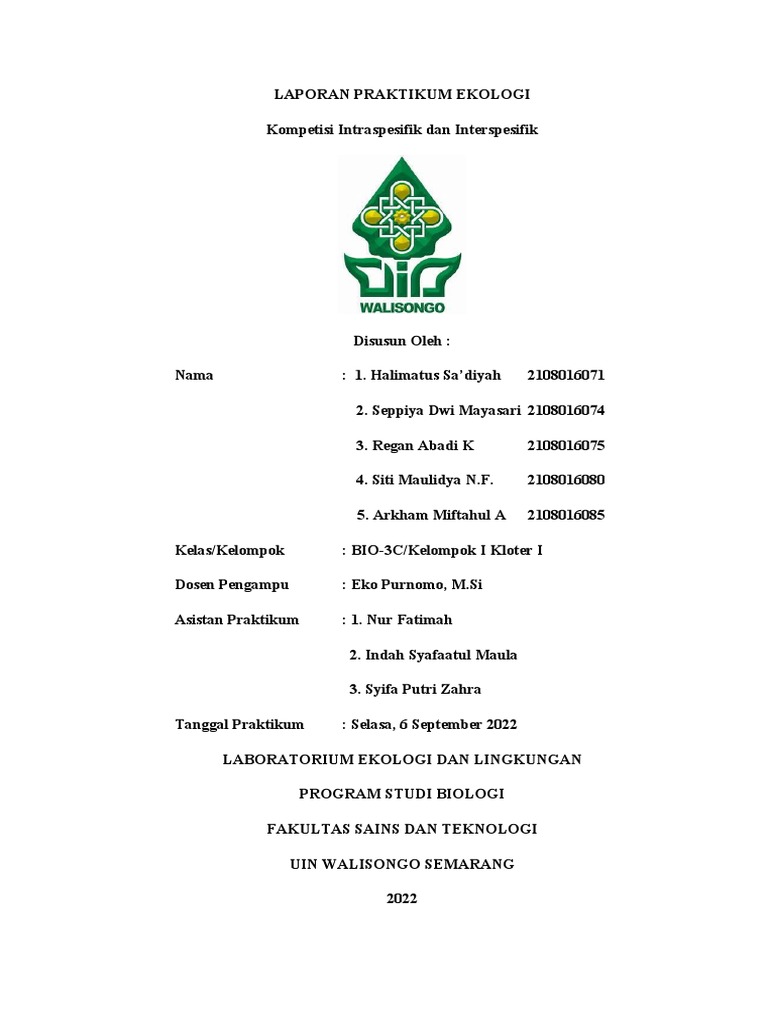 Laporan Praktikum Ekologi 3 Interspesifik Dan Intraspesifik | PDF | Kesehatan Holistik | Sains ...