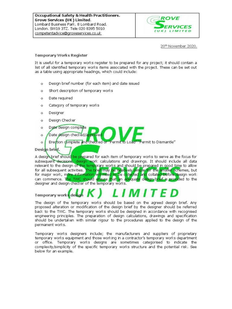 Temporary Works Register and Design Guidance | PDF | Scaffolding | Design