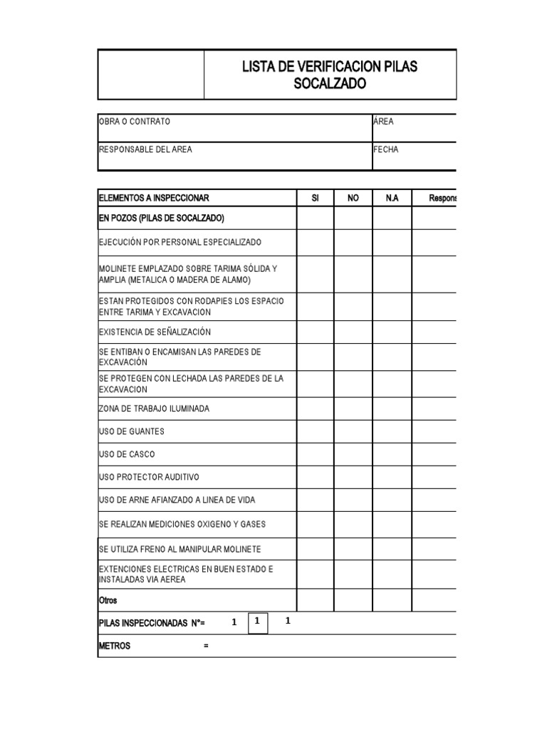 Check List Proced. Socalzado y Excavacion Abierta | PDF | Tecnología e ...