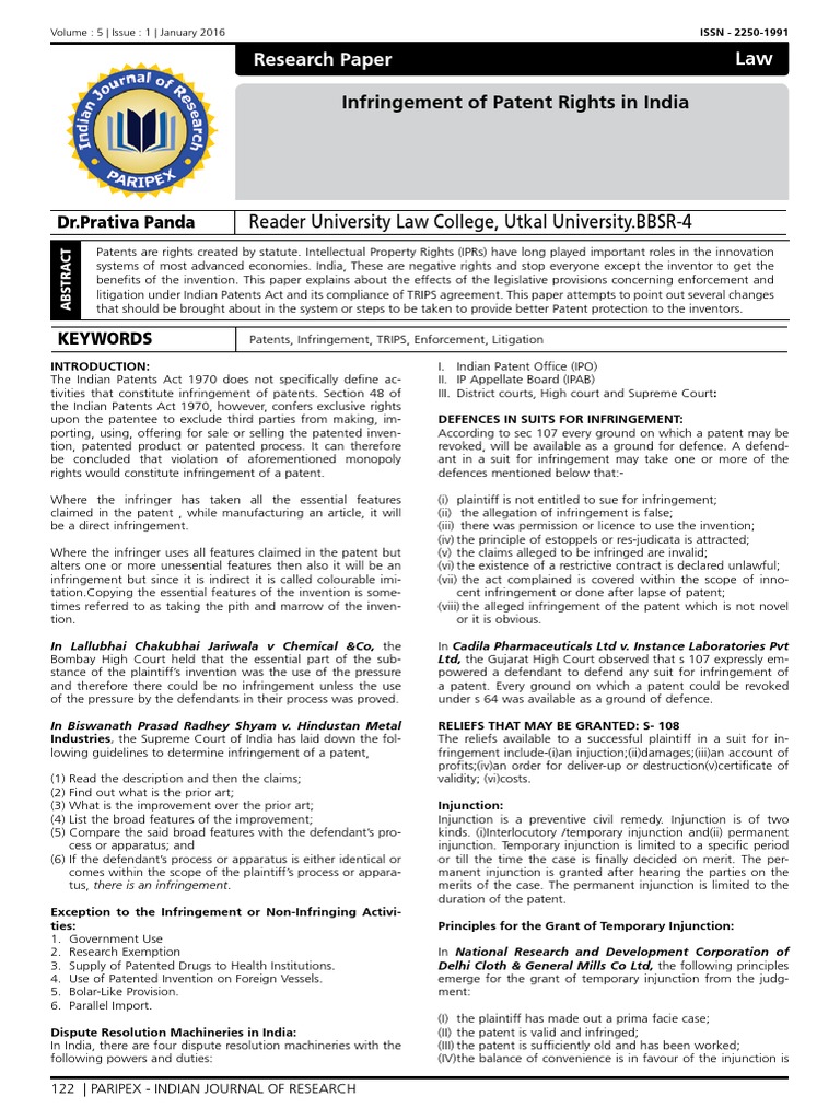 Patent Infringement in India Explained | PDF | Patent | Patent Infringement