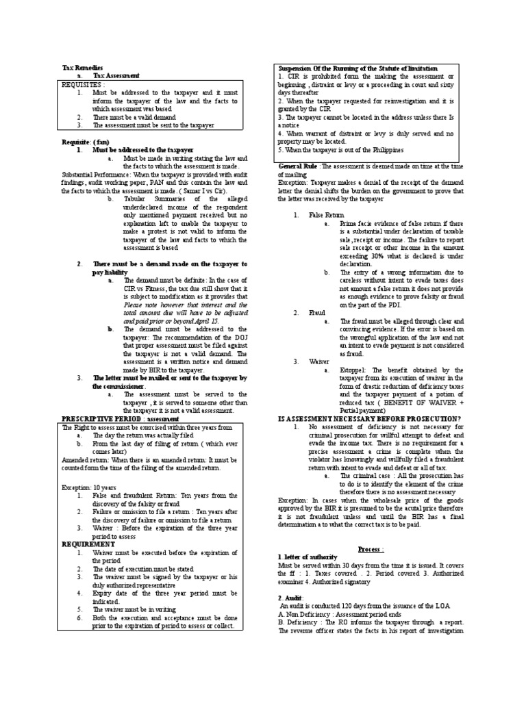 Tax Assessment and Remedies Explained | PDF | Finance & Money Management