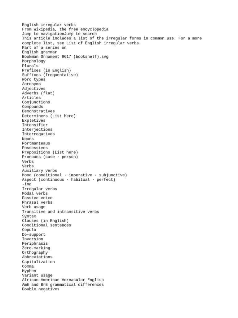 Irregular Verbs | PDF