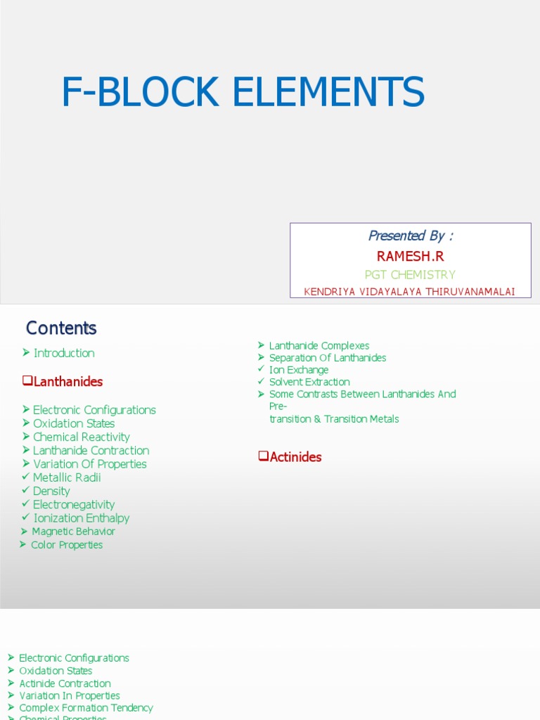 F Block Elements | PDF | Lanthanide | Actinide