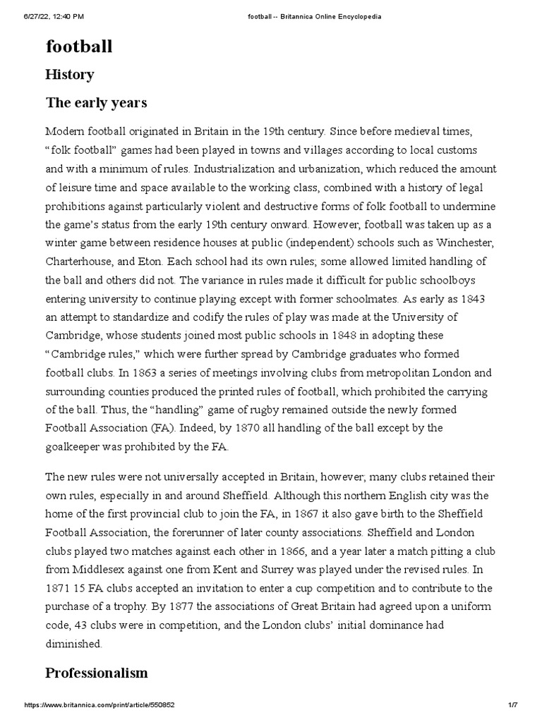 Football: History The Early Years | PDF | Association Football | Fifa ...