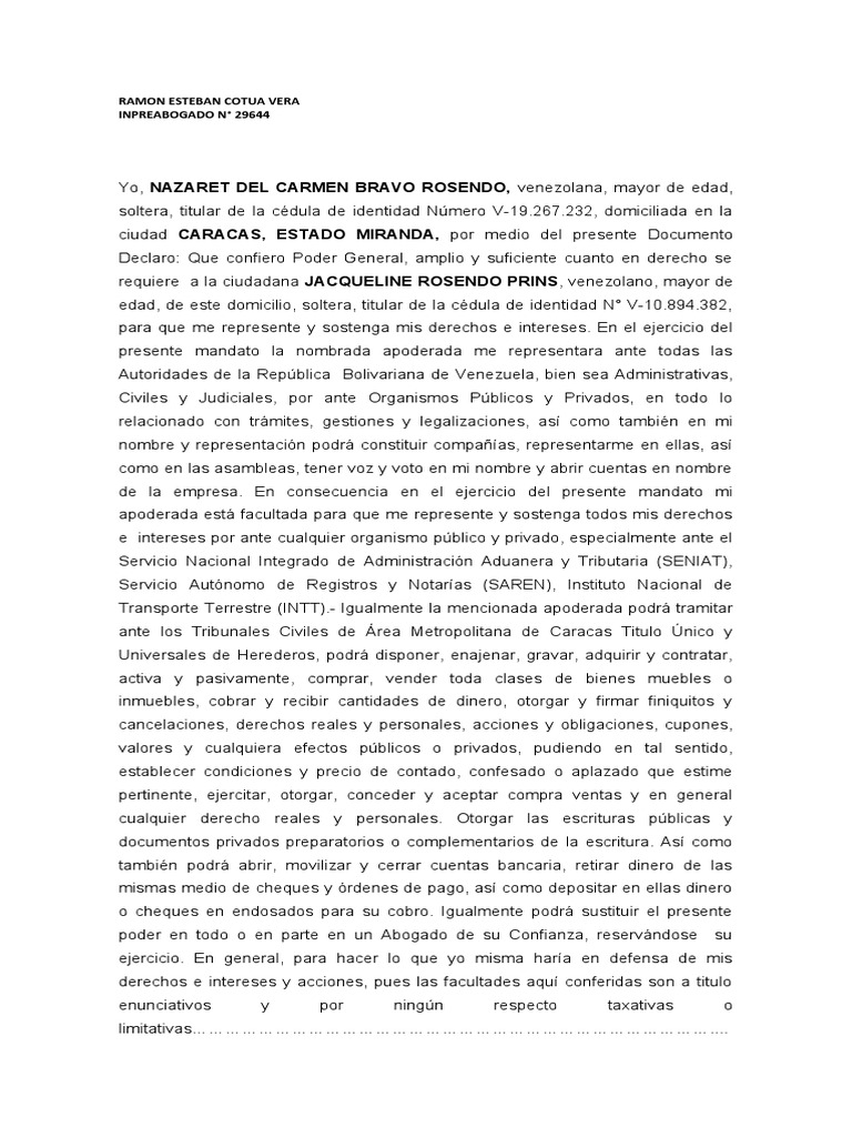 Poder General para Representación Legal | PDF | Venezuela | Dinero