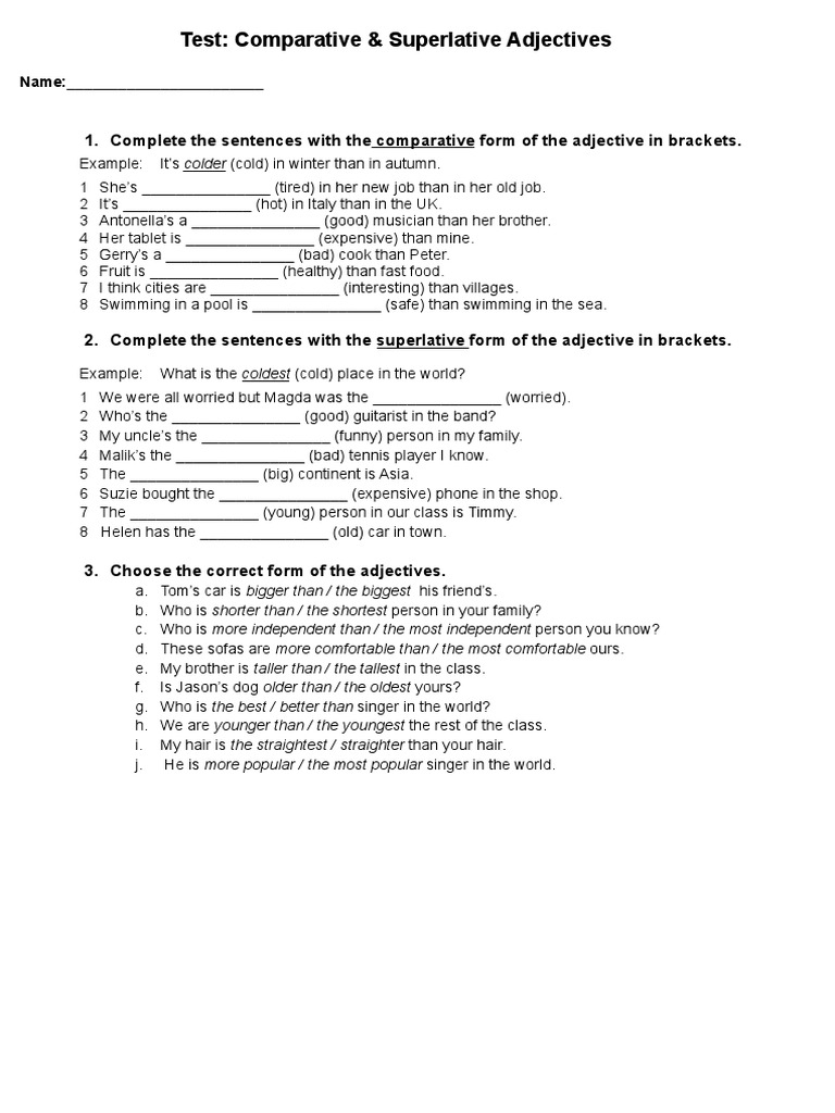 Comparative & Superlative Test PDF | PDF | Language Arts & Discipline ...