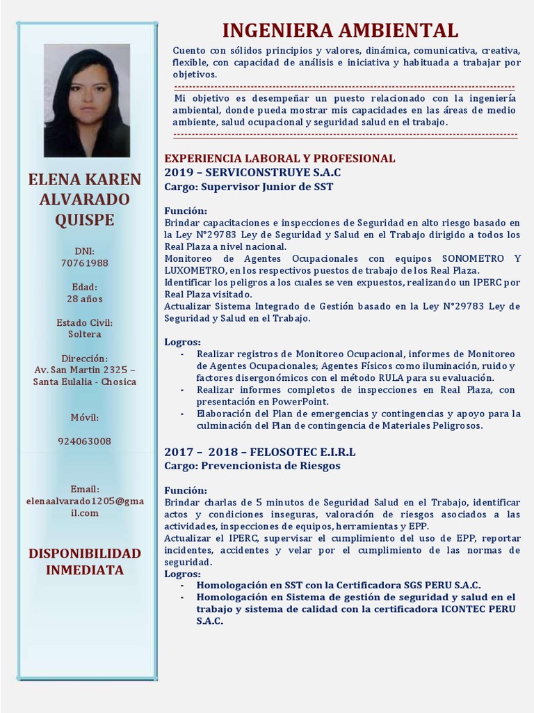 CV - Elena Alvarado | PDF | Perú | Ciencias de la Salud