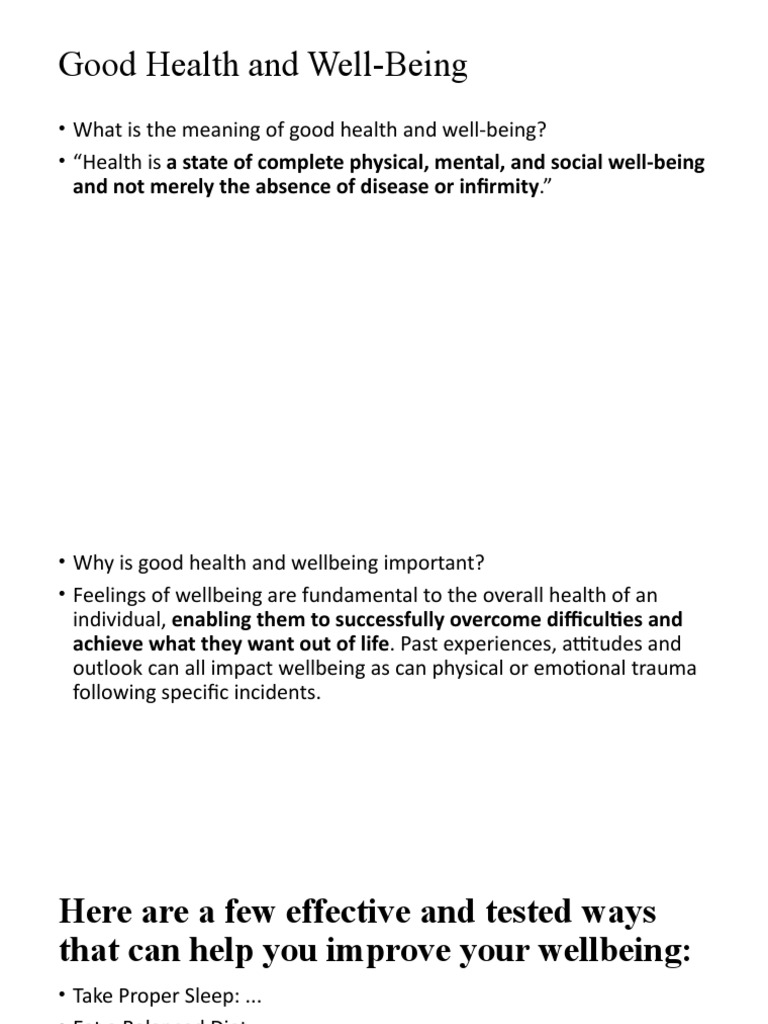 Understanding Good Health and Well-Being | PDF | Well Being | Health ...