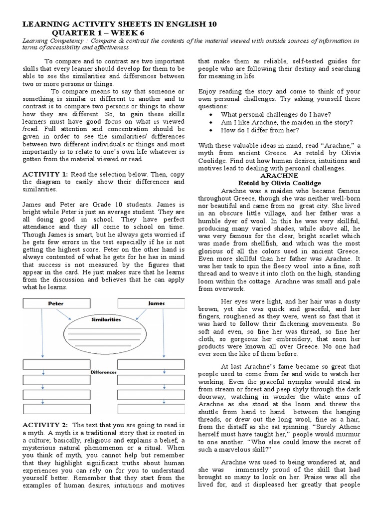 Qtr1 - Eng - Activity Sheets 4 - Week 6 | PDF | Athena | Learning