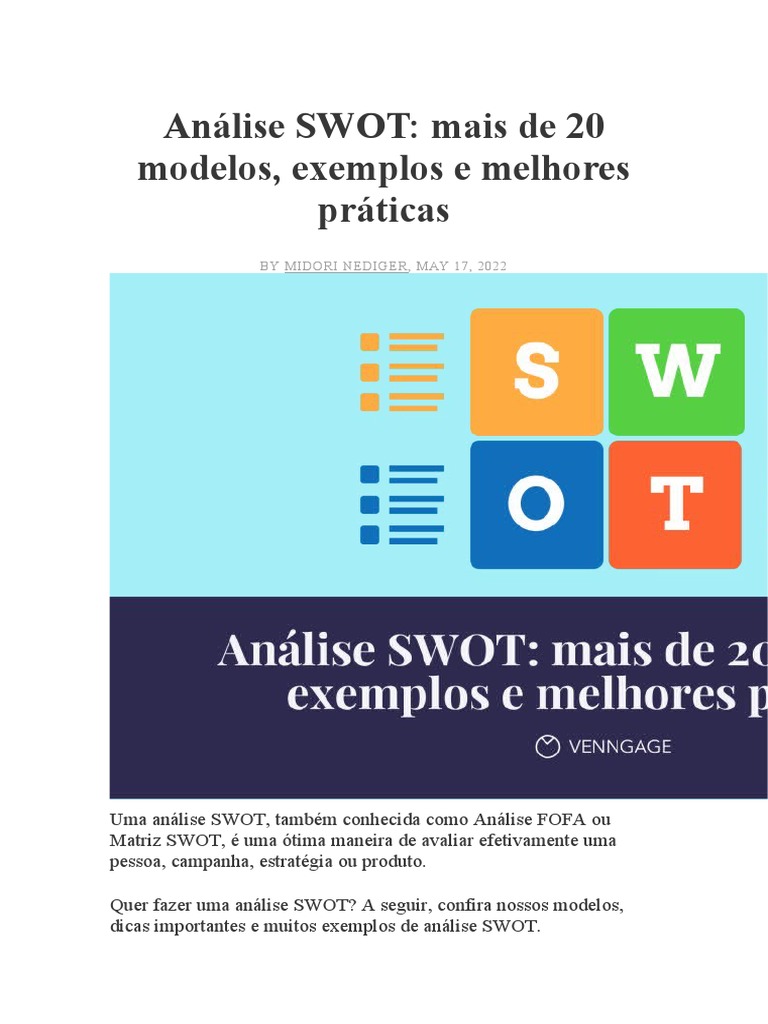 Análise SWOT Mais de 20 Modelos, Exemplos e Melhores Práticas | PDF