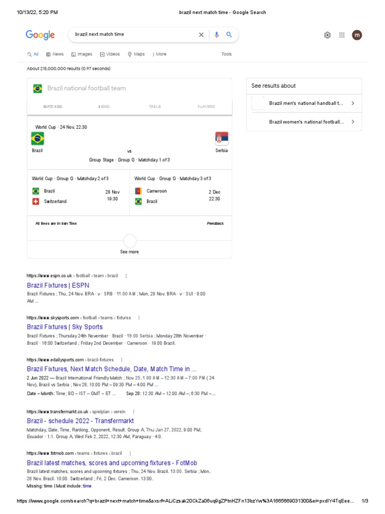 Brazil Next Match Time - Google Search | PDF | National Sports Teams ...