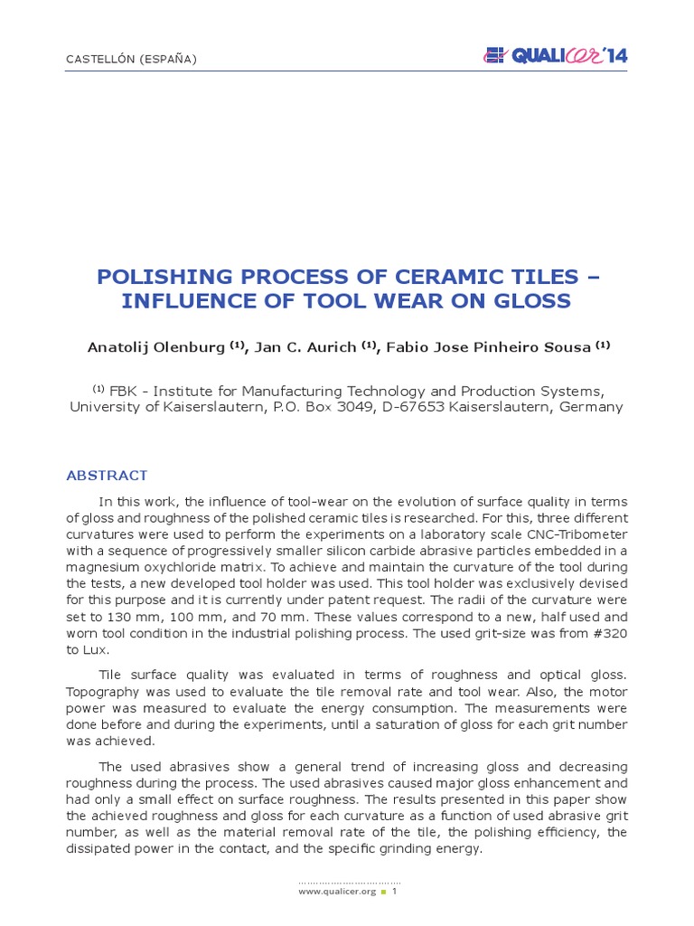 Tool Wear Effects on Tile Polishing | PDF | Abrasive | Ductility