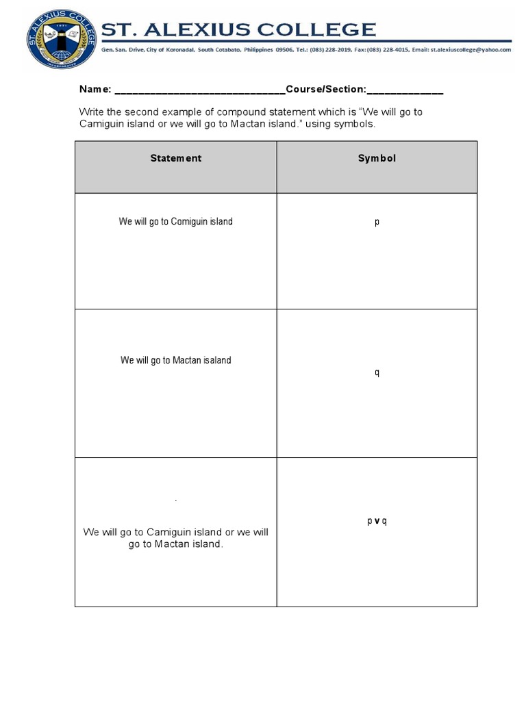 Elementary Logic - Worksheets | PDF