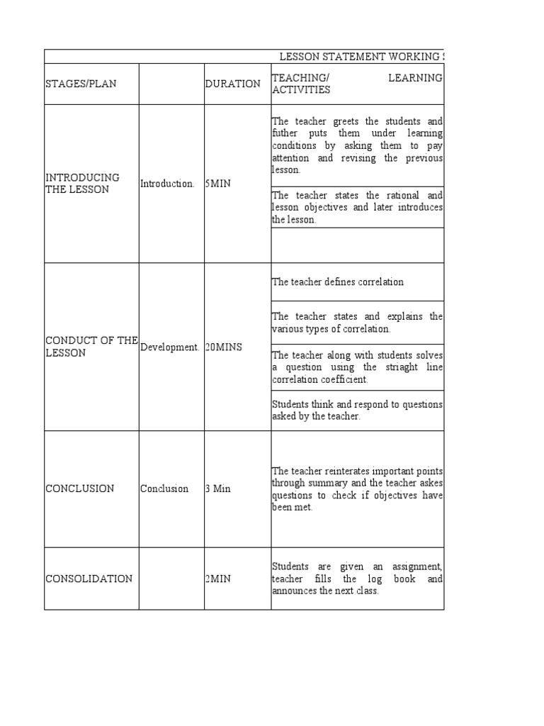 Lesson Statement Sheet. | PDF | Teachers