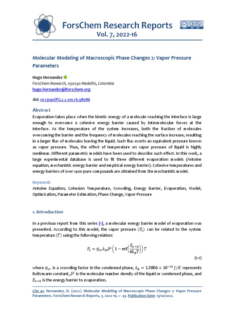 Molecular Modeling of Macroscopic Phase Changes 2 - Vapor Pressure ...