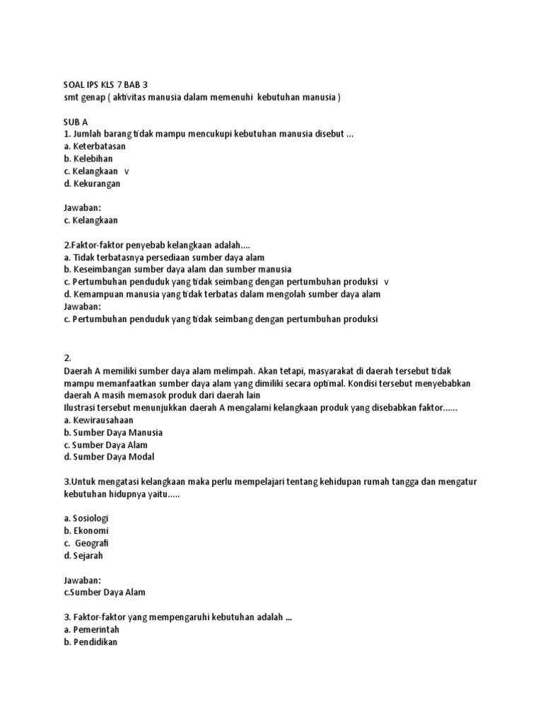 Soal Ips Kls 7 Bab 3 SMT Genap | PDF