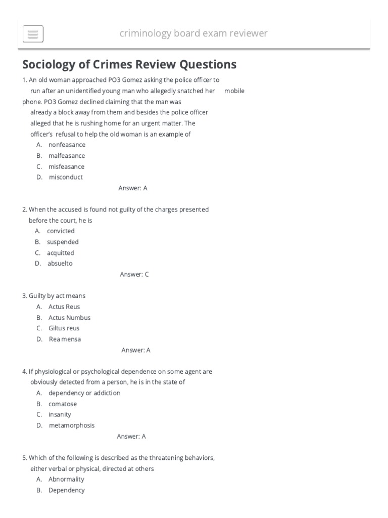Sociology of Crimes Review Questions - Criminology Board Exam Reviewer ...