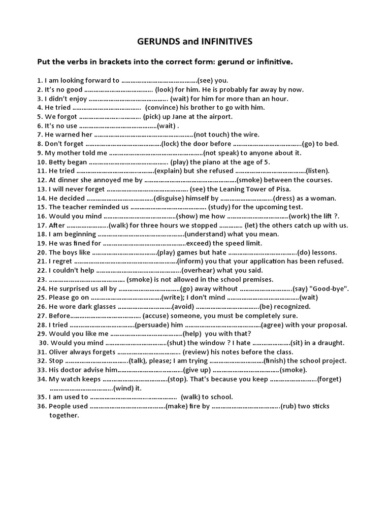 Gerunds and Infinitives - Exercises | PDF