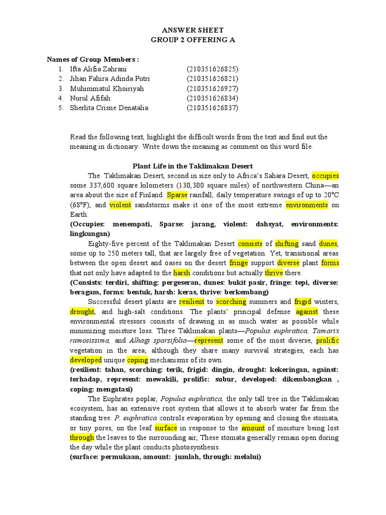 Group 2 - Offering A - Answer Sheet | PDF