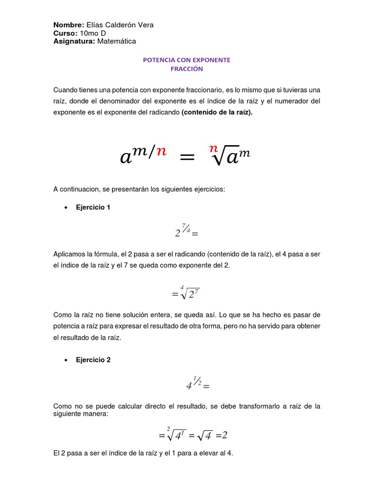 Potencia Con Exponente Fraccion | PDF | Estudios de idiomas extranjeros ...