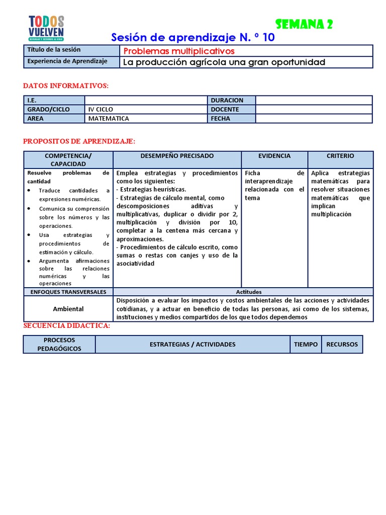 ACTIVIDAD10-IV-MAT-Problemas Multiplicativos | PDF | Aprendizaje | Evaluación