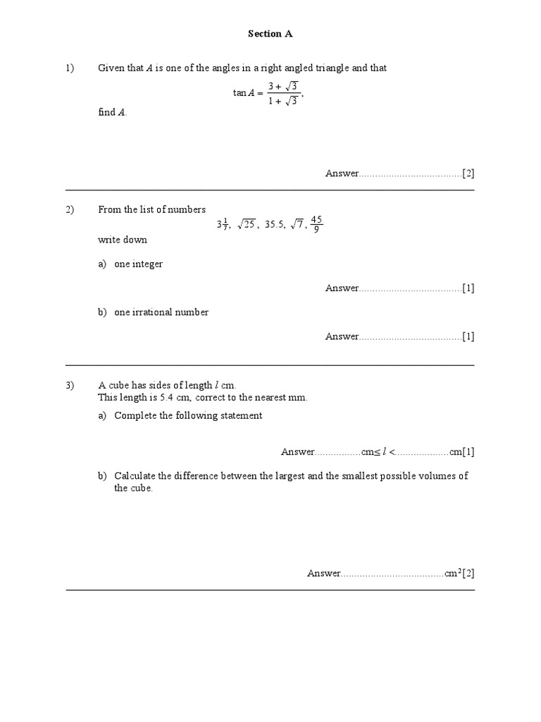 OLD Year 10X Mid Year Exam Paper | PDF | Area | Tangent