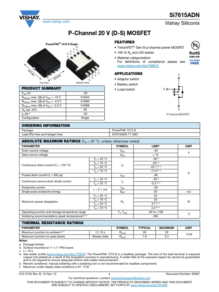 Si 7615 Adn | PDF | Field Effect Transistor | Diode