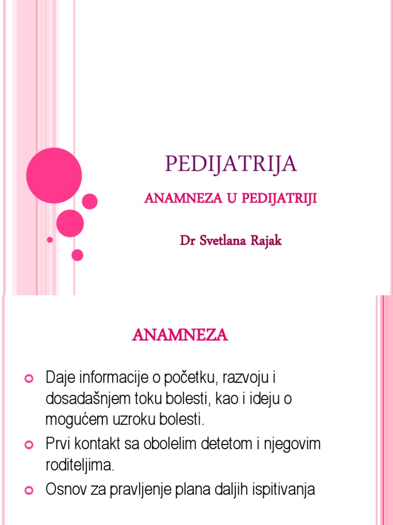 Pedijatrijska Anamneza DR Rajak Svetlana | PDF