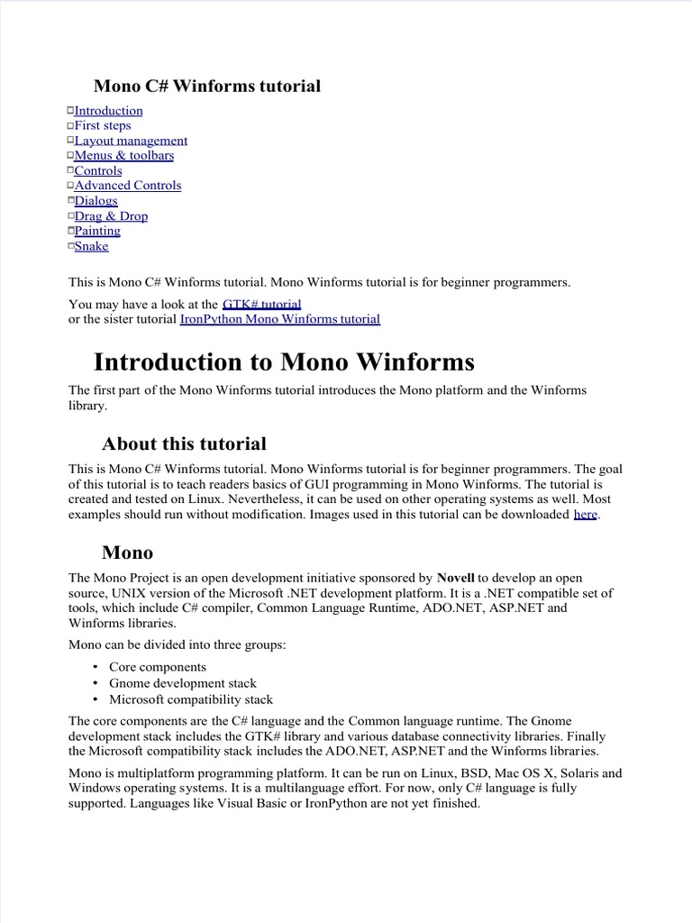 Mono C Winforms Tutorial | PDF | Menu (Computing) | Software Development