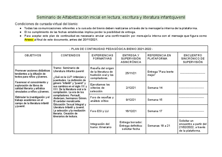 Tramo LIJ PLAN DE CONTINUIDAD PEDAGOGICA - BIENIO 22 | PDF | Literatura ...