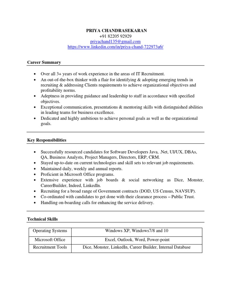 Priya Chand - Resume | PDF | Recruitment | Linked In