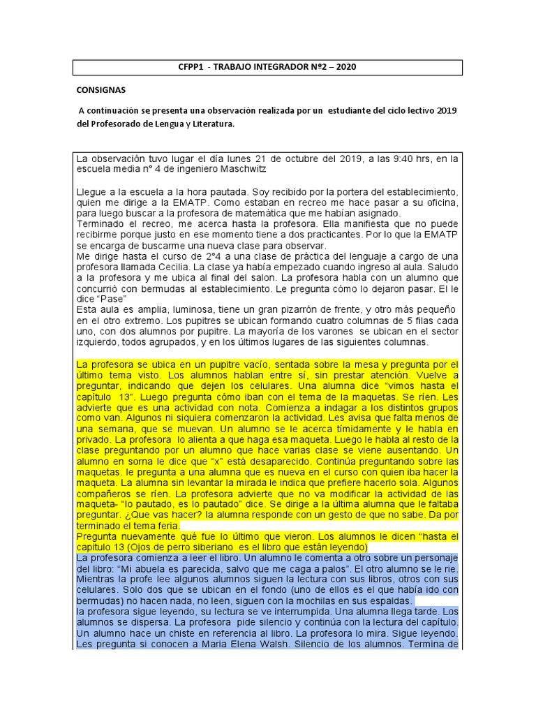 CFPP1 TP Integrador 2 | PDF | Salón de clases | Método de enseñanza