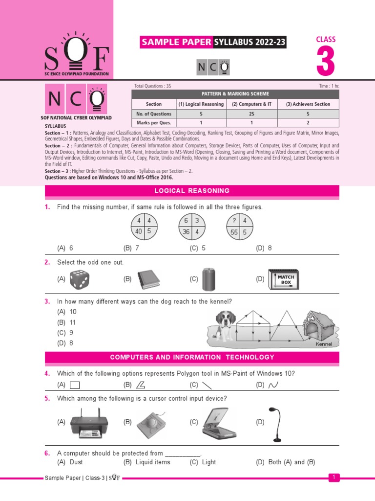 Nco Sample Paper Class-3 | PDF | Microsoft Word | Computing