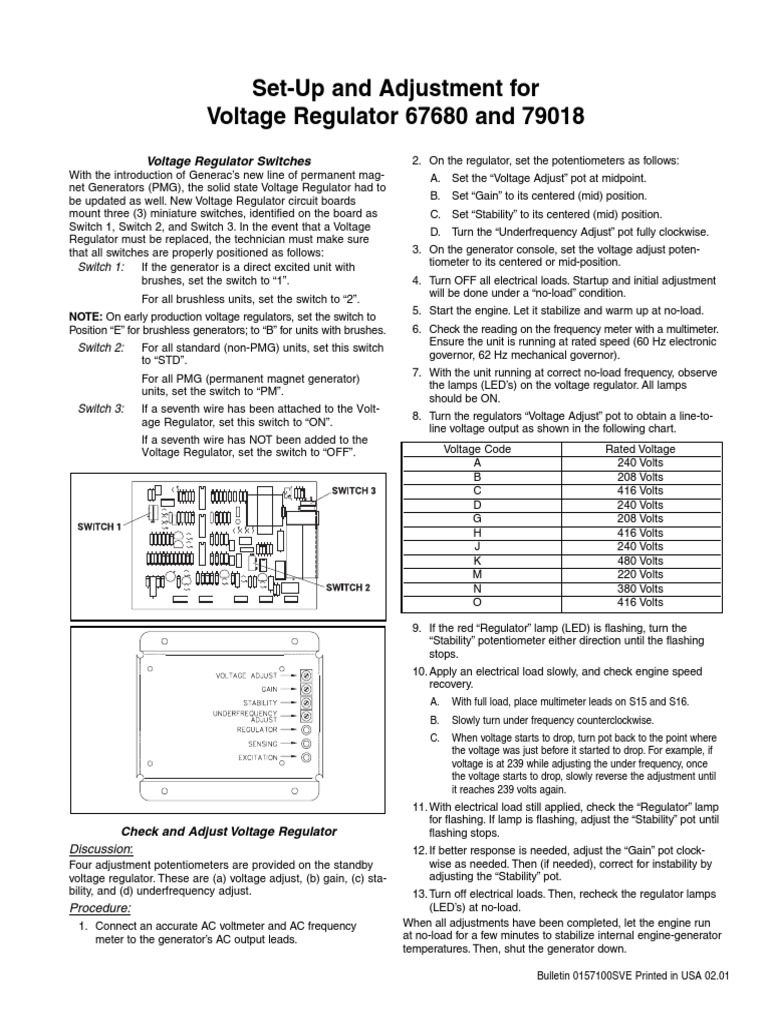 Generac 67680 Voltage Regulator Setup | PDF | Voltage | Electric Generator