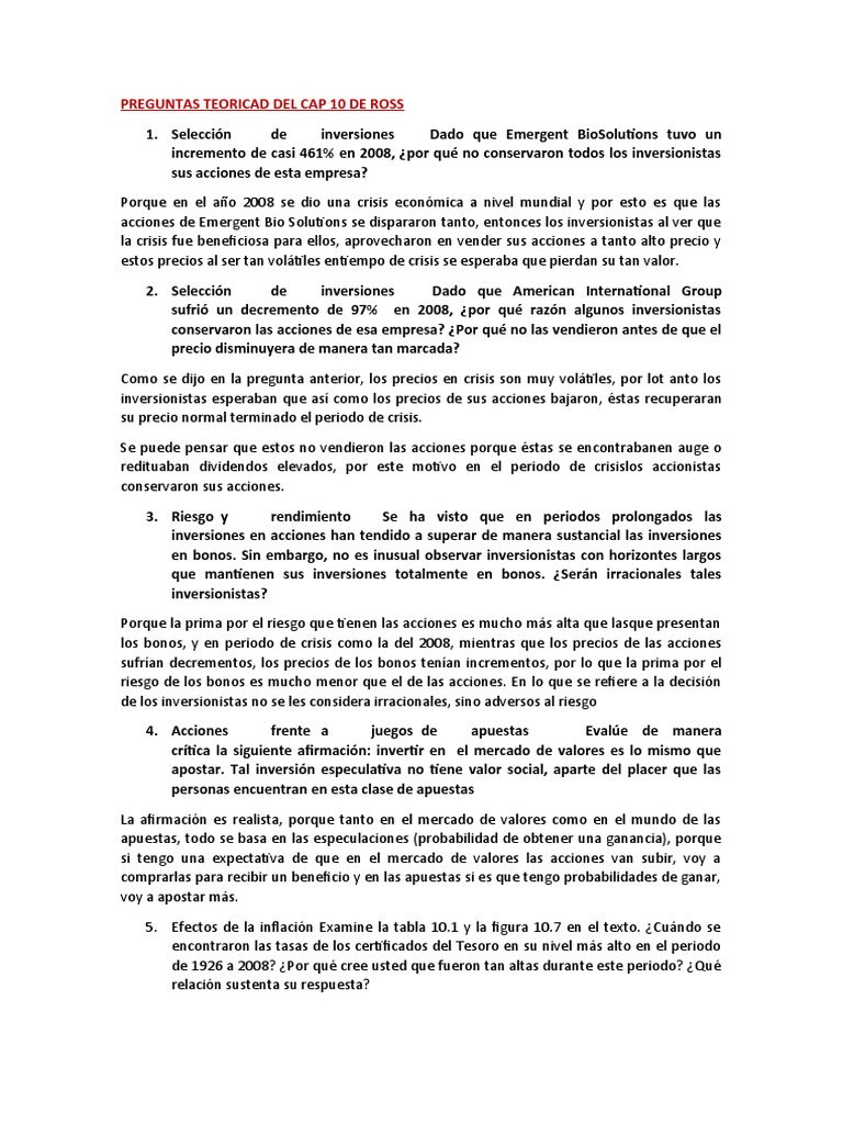 Preguntas Teóricas de Inversiones y Finanzas | PDF | Bancos | Compartir (Finanzas)