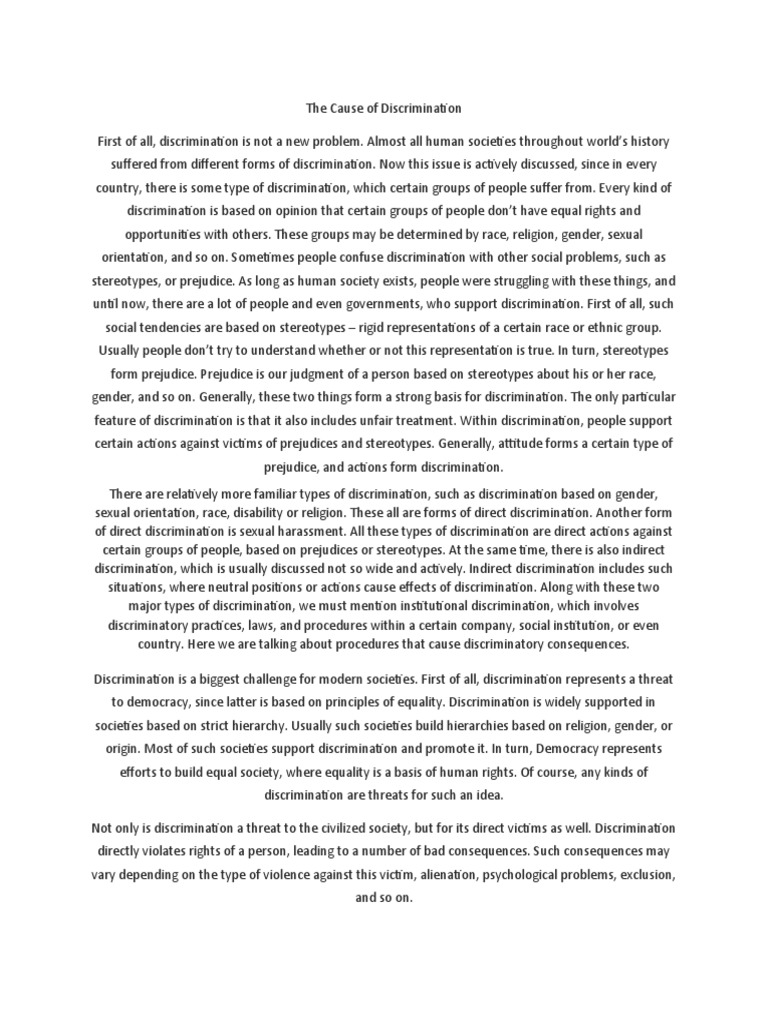 The Cause of Discrimination | PDF | Discrimination | Prejudices