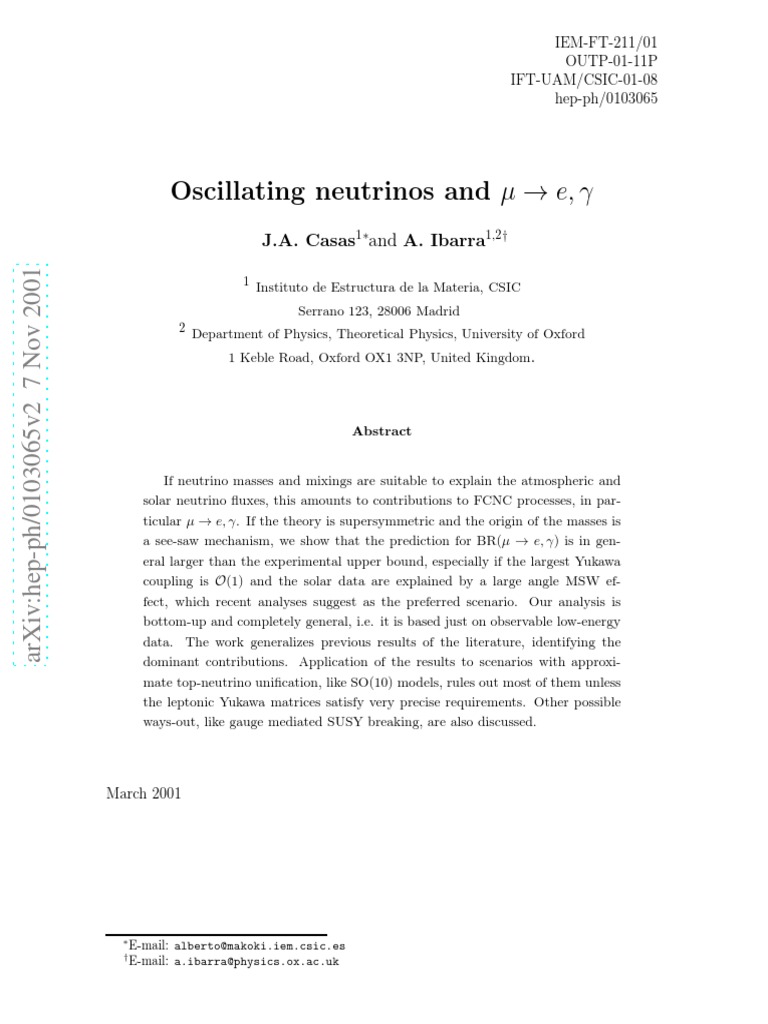 Casas Ibarra Parametrisation | PDF | Neutrino | Higgs Boson