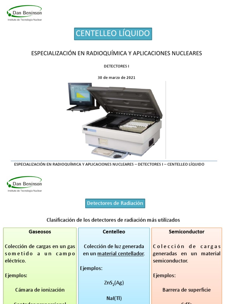 Detectores de radiación basados en el proceso de centelleo líquido | PDF | Radiación ionizante ...