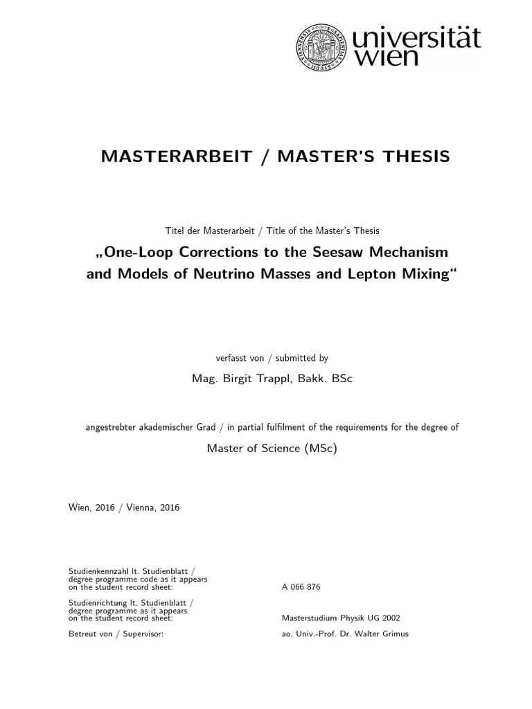 One-Loop Corrections To The Seesaw Mechanism and Models of Neutrino ...