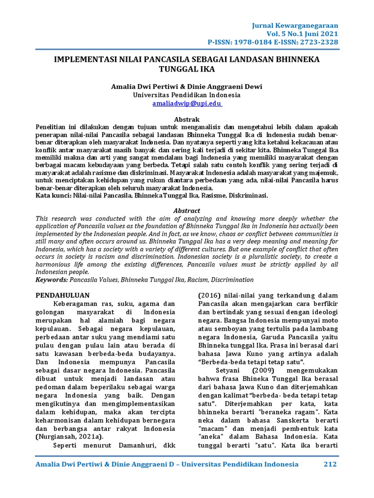 Implementasi Nilai Pancasila Sebagai Landasan Bhinneka Tunggal Ika | PDF