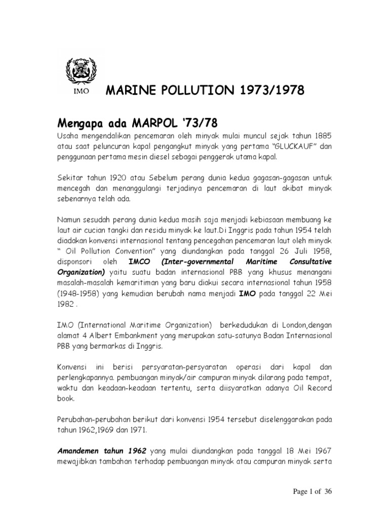 MARPOL 1973/1978: Aturan Pencemaran Laut | PDF