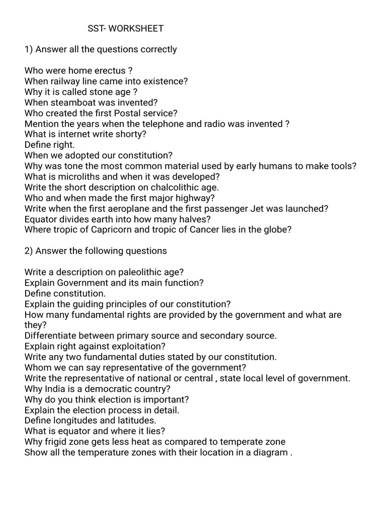 SST - Worksheet | PDF