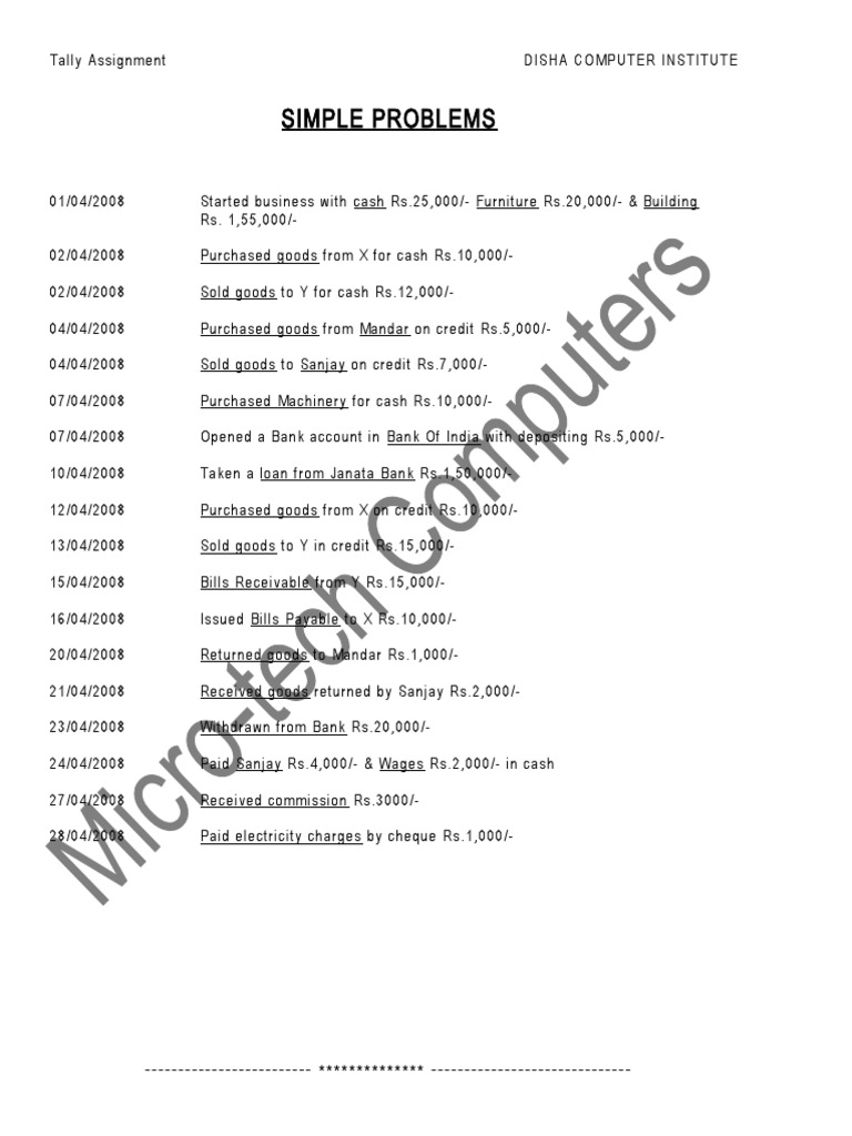 Tally Assignment No.1 | PDF | Banks | Money