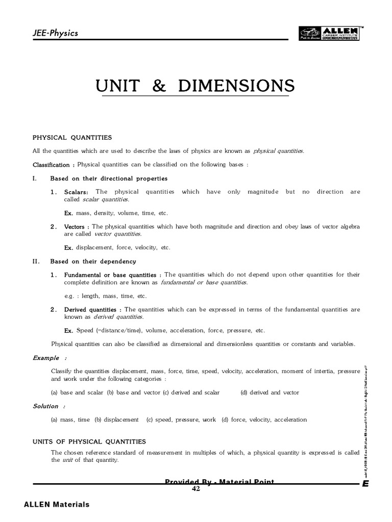 Unit Dimensions in Physics | PDF | Kilogram | Euclidean Vector